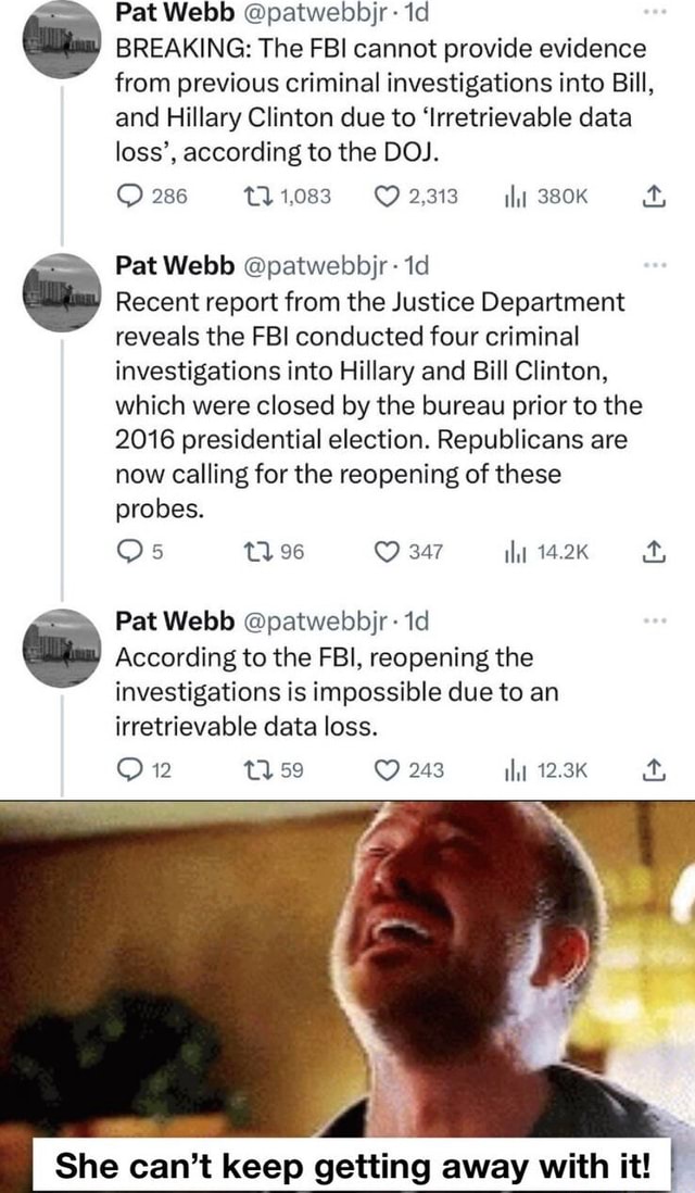 Pat Webb @patwebbjr - Tel BREAKING: The FBI cannot provide evidence from previous criminal ...