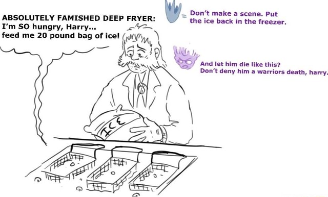 Don't make a scene. Put ABSOLUTELY FAMISHED DEEP FRYER: the ice back in ...