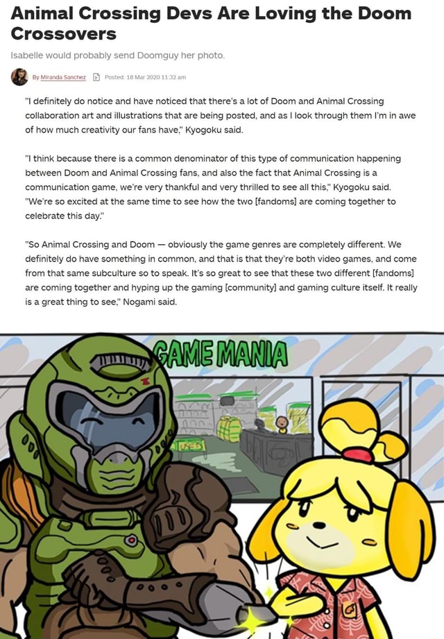 Animal Crossing Devs Are Loving the Doom Crossovers Isabelle would ...