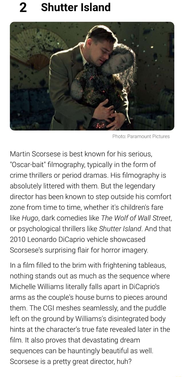2 Shutter Island Photo: Paramount Pictures Martin Scorsese is best known for his serious, "Oscar ...