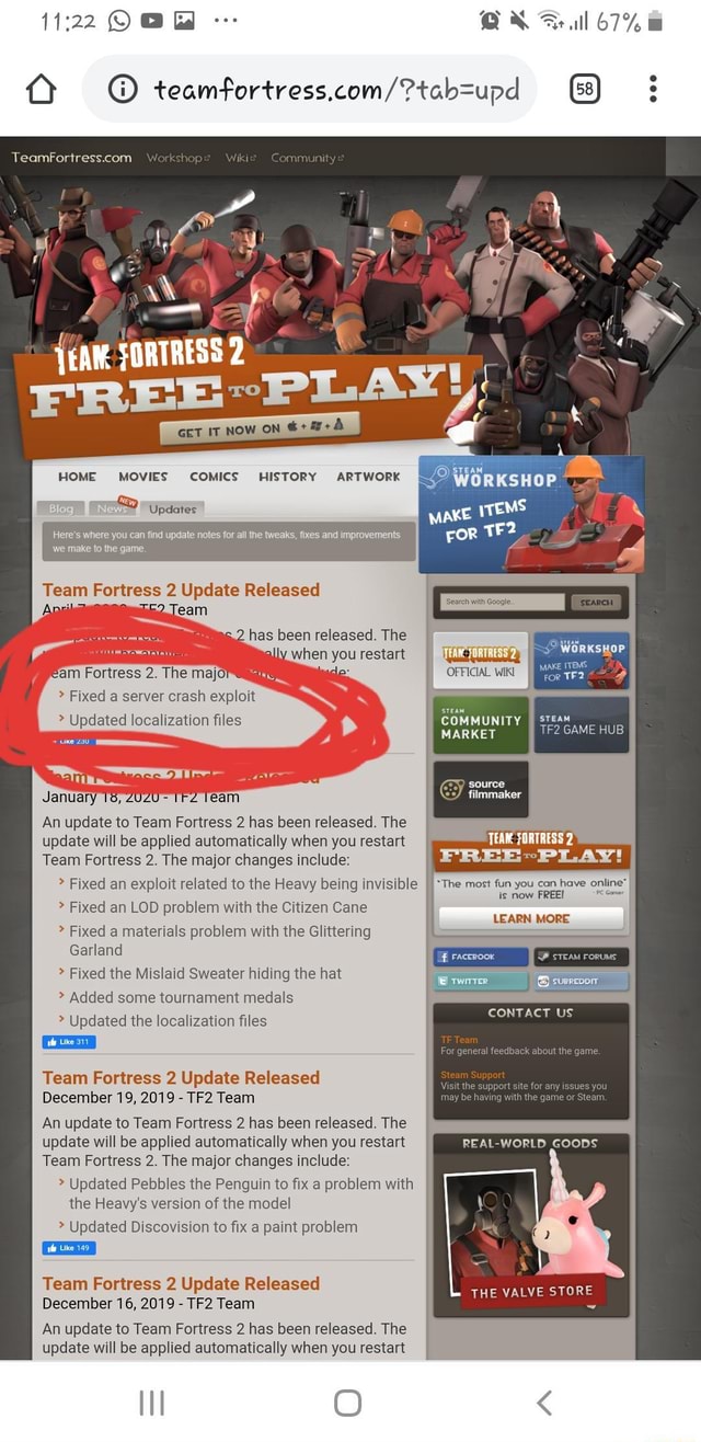 O © teamfortress.com/?tab=upd TeamFortress.com E Updates Here's where ...