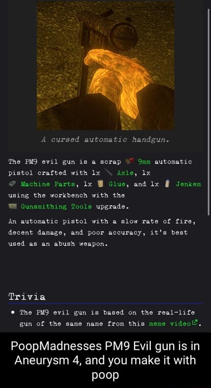 The evil gun is a scrap automatic pistol crafted with lx Axle, lx ...