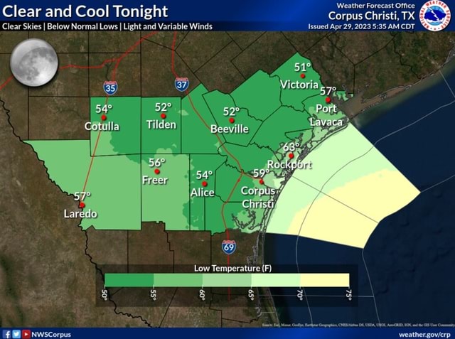Clear and Cool Tonight Corpus Christi, TX Clear Skies I Below Normal ...