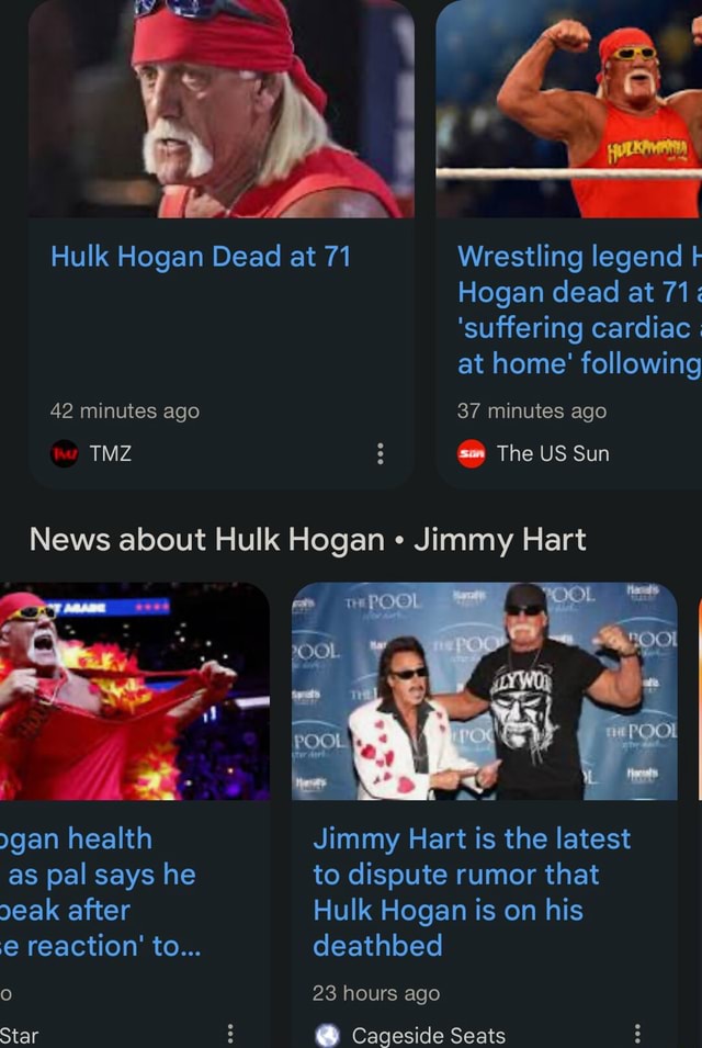 Hulk Hogan Dead at 71 42 minutes ago Wrestling legend Hogan dead at ...