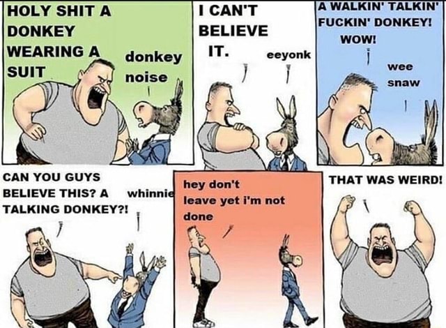CAN YOU GUYS BELIEVE THIS? whinnie TALKING DONKEY?! , I DONKEY! hey don ...