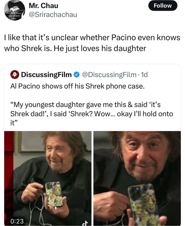 Mr. Chau @Srirachachau I like that it's unclear whether Pacino even ...