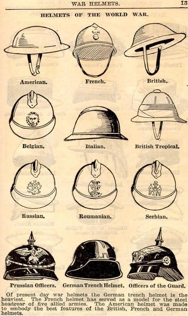 13 WAR HELMETS, HELMETS OF THE WORLD WAR. American, Belgian, Ttalian ...