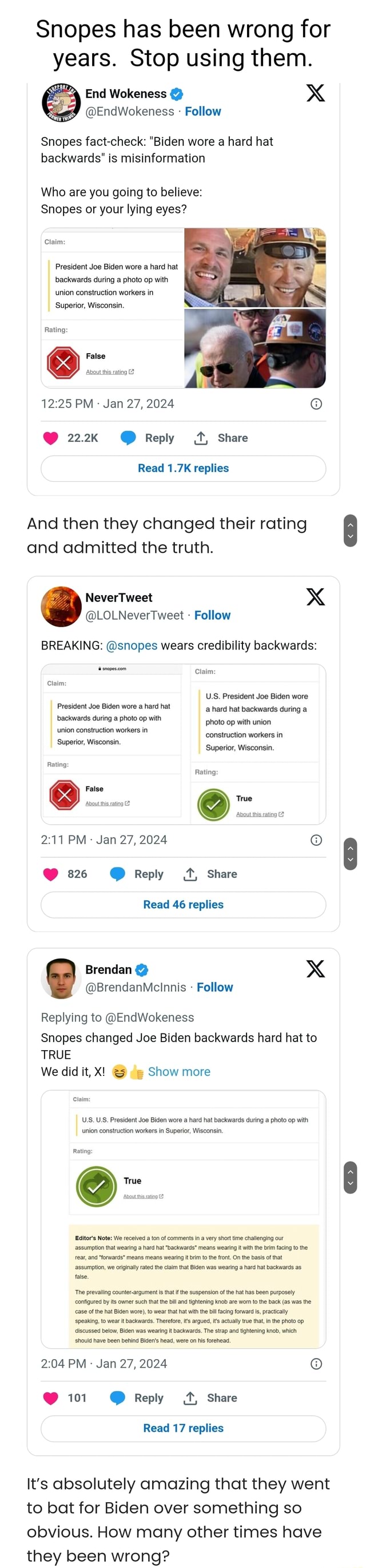 Snopes has been wrong for years. Stop using them. End Wokeness ...