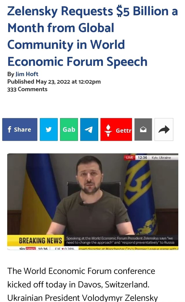 Zelensky Requests $5 Billion a Month from Global Community in World ...