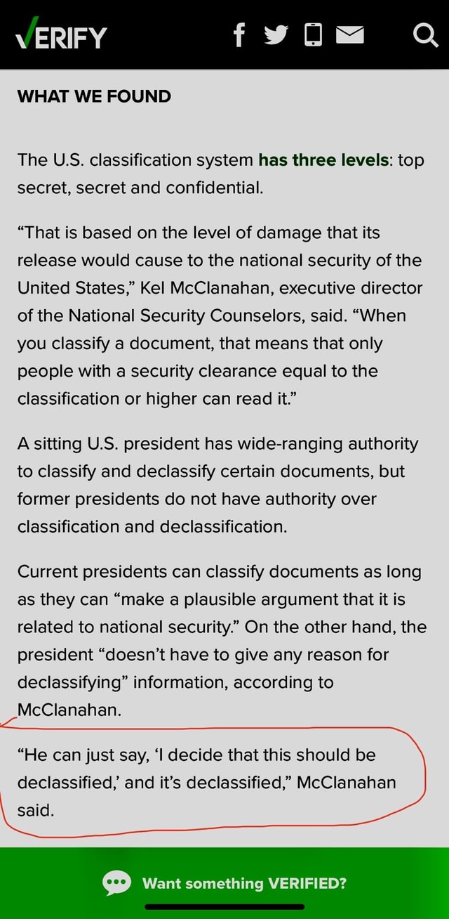 VERIFY WHAT WE FOUND The U.S. classification system has three levels ...