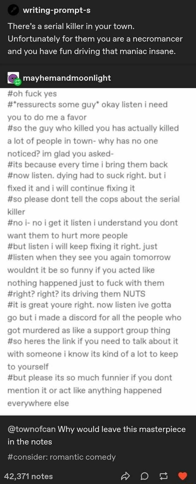 Writing-prompt-s There's a serial killer in your town. Unfortunately ...