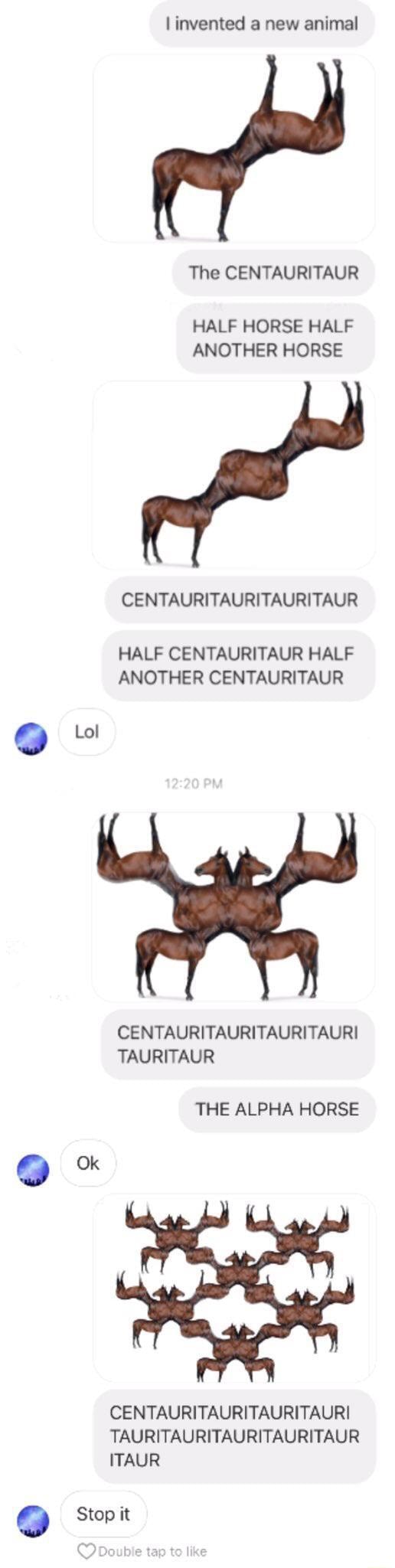Invented a new animal y The CENTAURITAUR HALF HORSE HALF ANOTHER HORSE ...