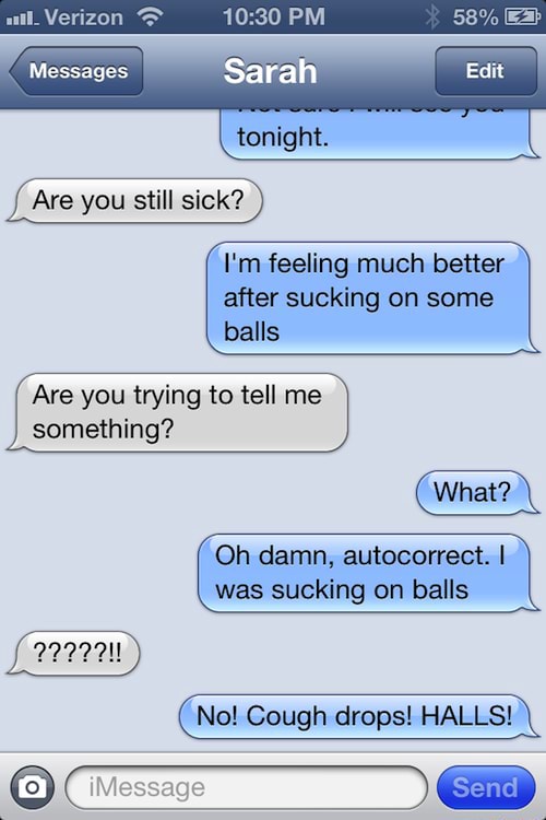 Funniest texting fails.. - Verizon PM 58% Sarah tonight. Are you still ...