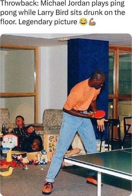 Throwback: Michael Jordan plays ping pong while Larry Bird sits drunk ...