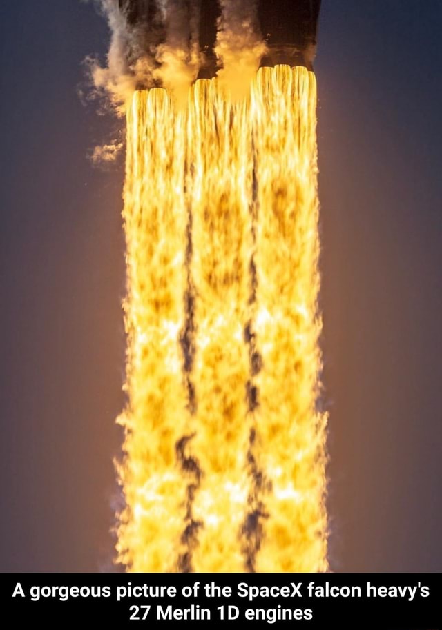 A gorgeous picture of the SpaceX falcon heavy's 27 Merlin 1D engines ...