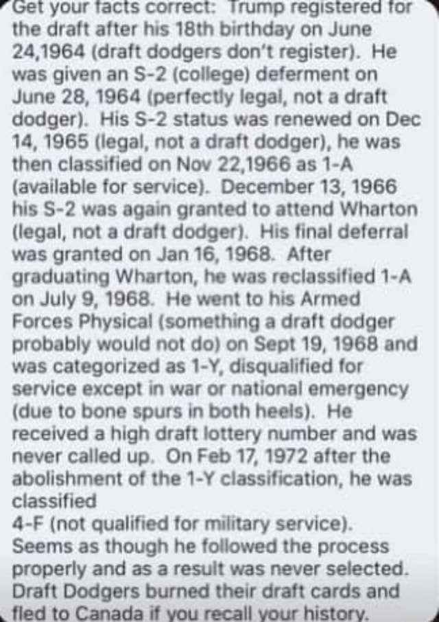 Get your tacts correct: irump registered for ' the draft after his 18th ...