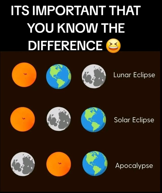 ITS IMPORTANT THAT YOU KNOW THE DIFFERENCE Lunar Ecliose Solar Eclipse ...