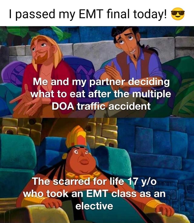I passed my EMT final today! @ Me and my partner deciding what to eat ...