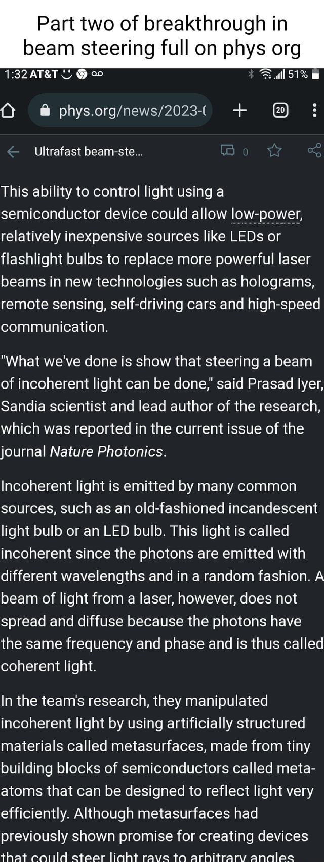 Part two of breakthrough in beam steering full on phys org all 51% ...