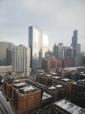 Peek outside Chicago, Illinois. Reflection off building and red made my ...