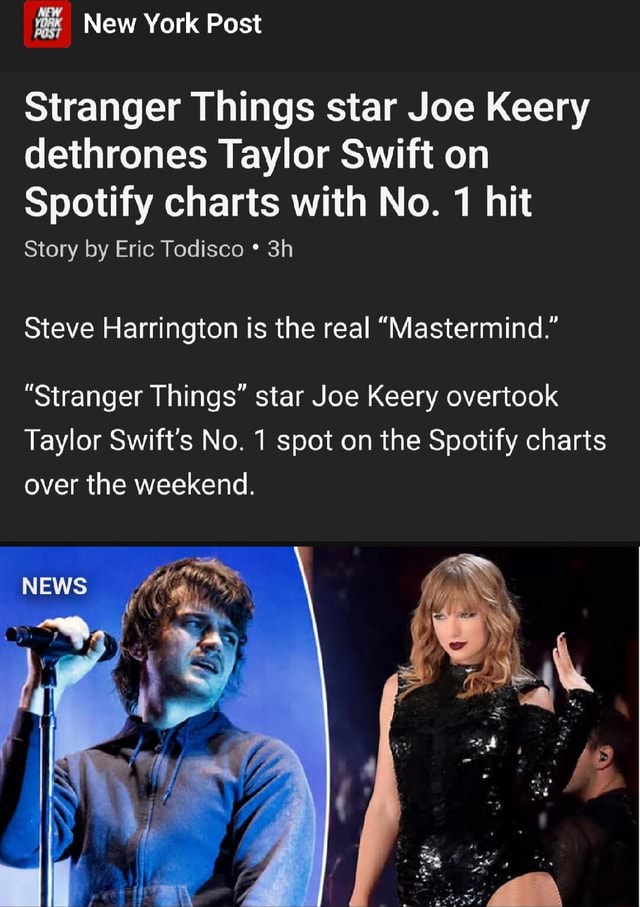 New York Post Stranger Things star Joe Keery dethrones Taylor Swift on ...