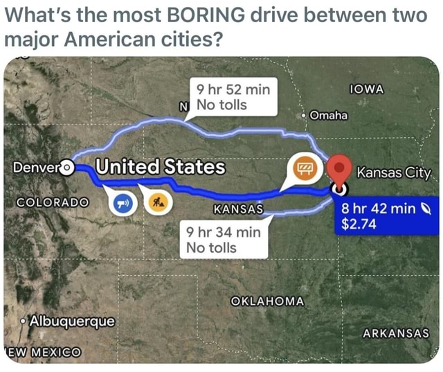 What's the most BORING drive between two major American cities? 9 hr 52 ...