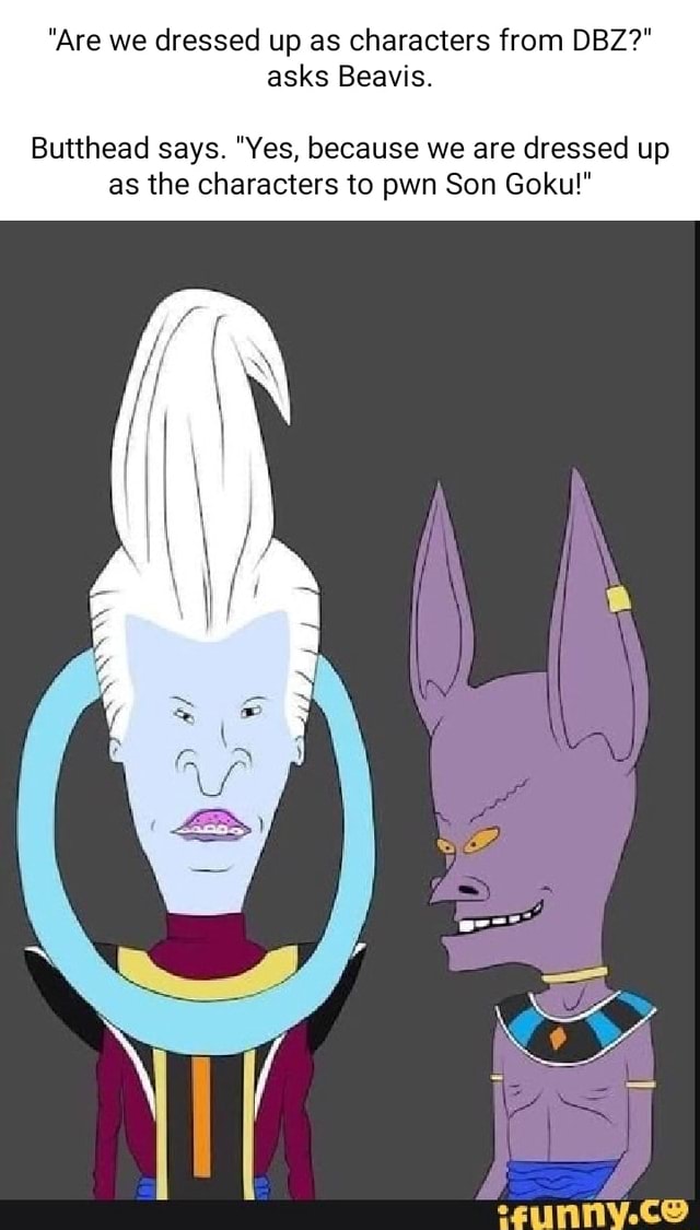 "Are we dressed up as characters from DBZ?" asks Beavis. Butthead says ...