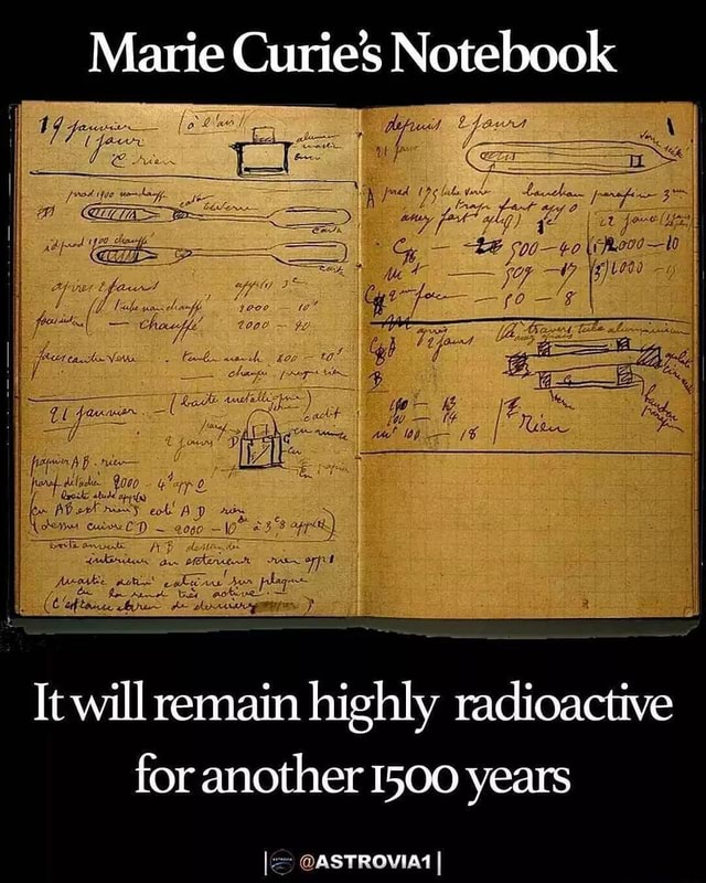 Marie Curies Notebook co' AD dey L8CD a090 =10 It will remain highly ...