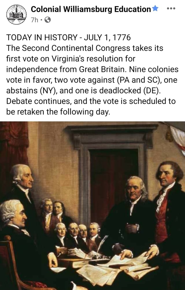 TODAY IN HISTORY JULY 1, 1776 The Second Continental Congress takes its ...