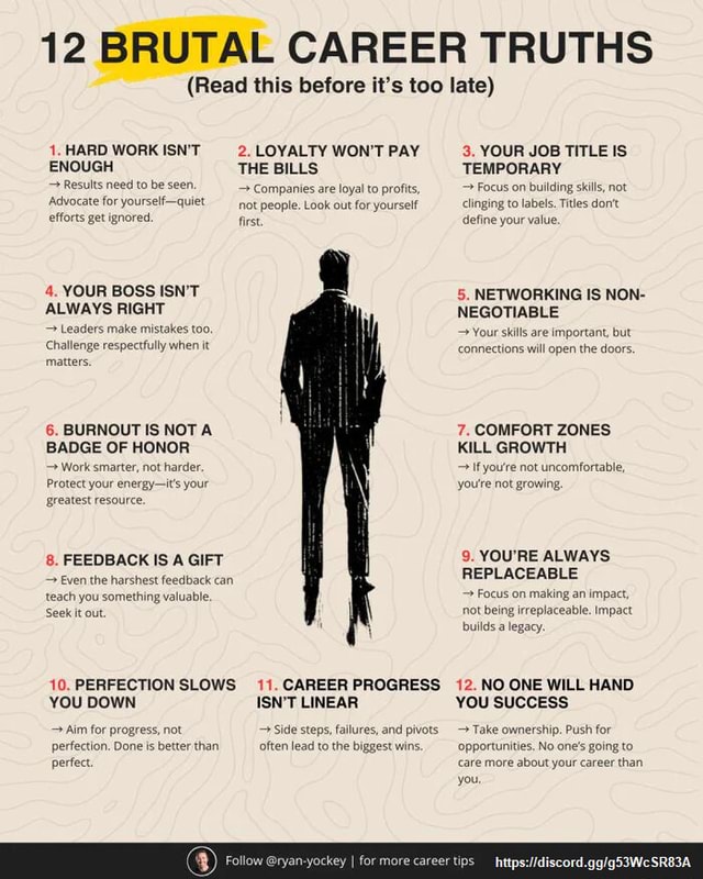 12 BRUTAL CAREER TRUTHS (Read this before it's too late) 1. HARD WORK ...