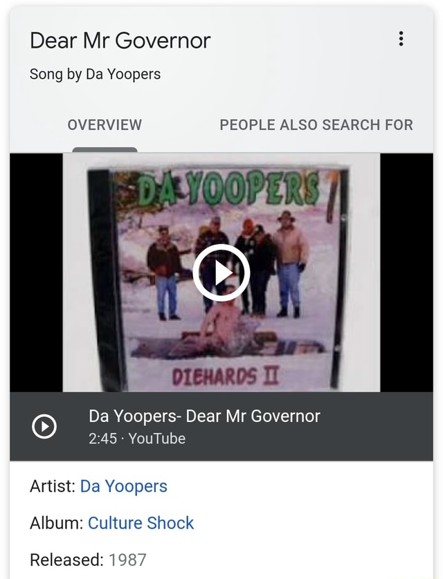 Dear Mr Governor Song by Da Yoopers OVERVIEW PEOPLE ALSO SEARCH FOR Da ...