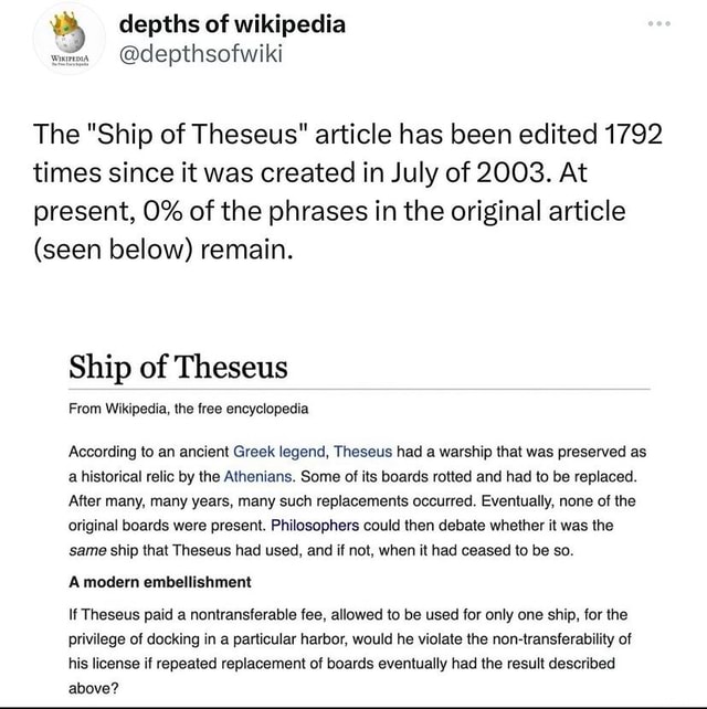 The "Ship of Theseus" article has been edited 1792 times since it was ...