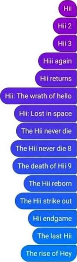 Hiii again Hii returns Hii: The wrath of hello Hii: Lost in space The ...