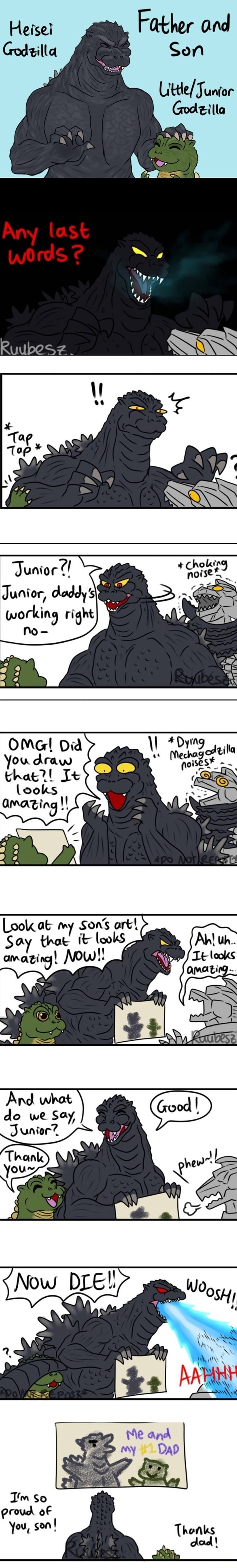 Father and Heisei Godzilla Son Little/ Junior Godeilla Ruubesz. Cho ...
