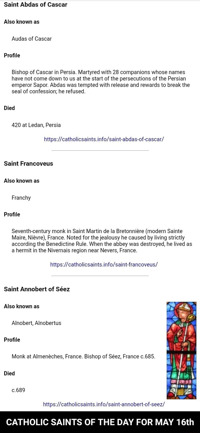 Saint Abdas of Cascar Also known as Audas of Cascar Profile Bishop of ...