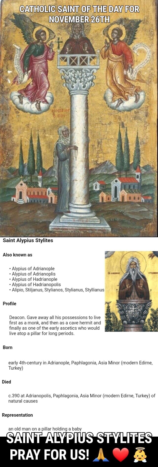 CN CATHOLIC SAINT OF THE DAY FOR NOVEMBER 26TH Saint Alypius Stylites ...