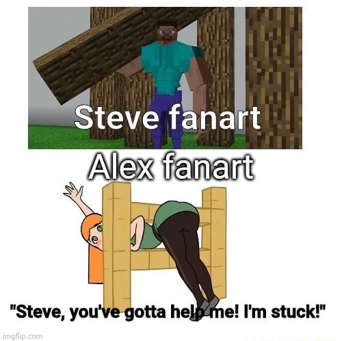 Steve fanart "Steve, heme! I'm stuck!" - iFunny