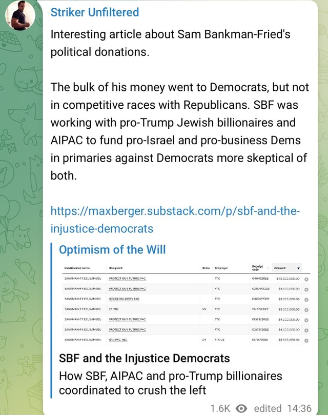 Striker Unfiltered Interesting article about Sam Bankman-Fried's ...