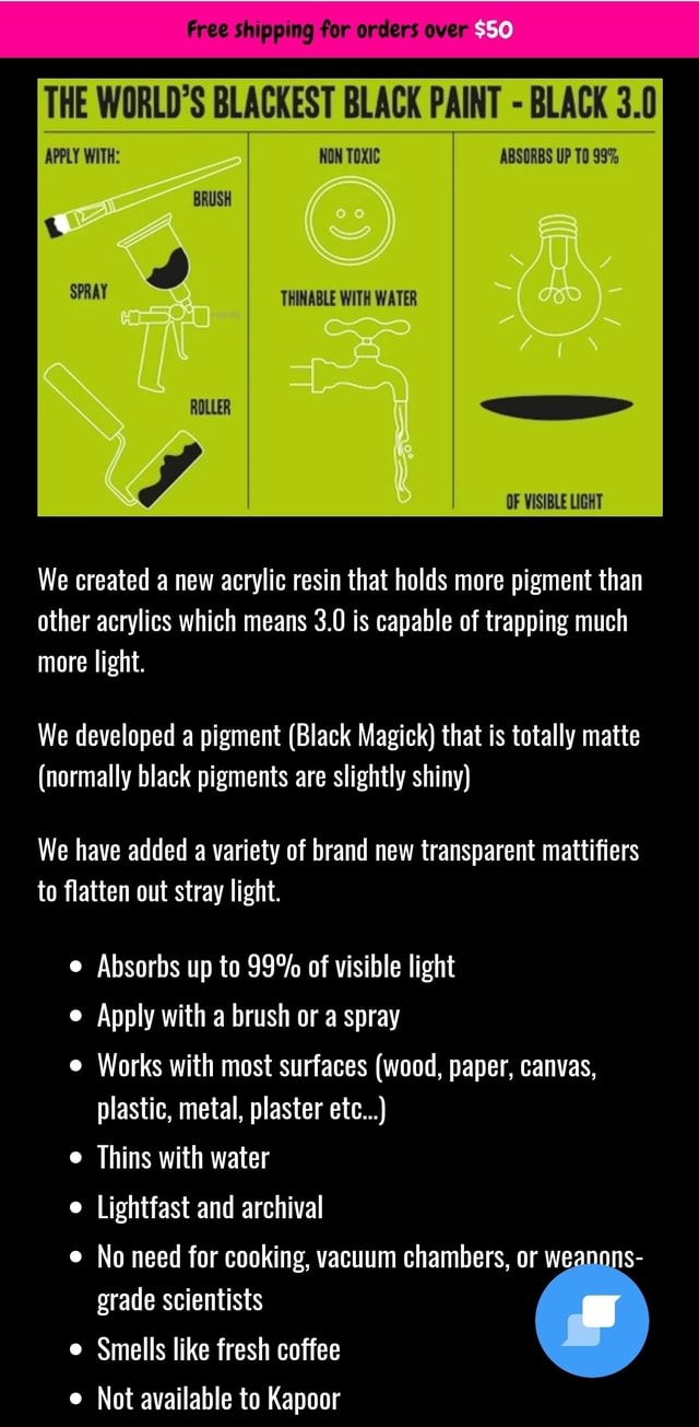 Free shipping for orders over THE WORLD'S BLACKEST BLACK PAINT BLACK 3. ...