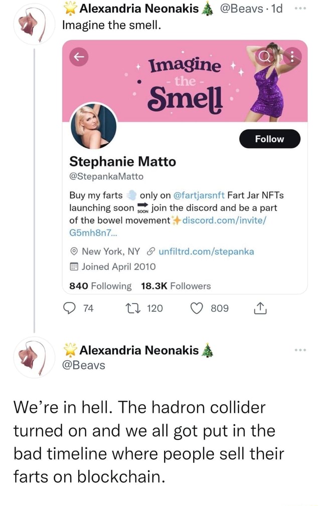 Alexandria Neonakis @Beavs id / Imagine the smell. \Imagine Smell ...