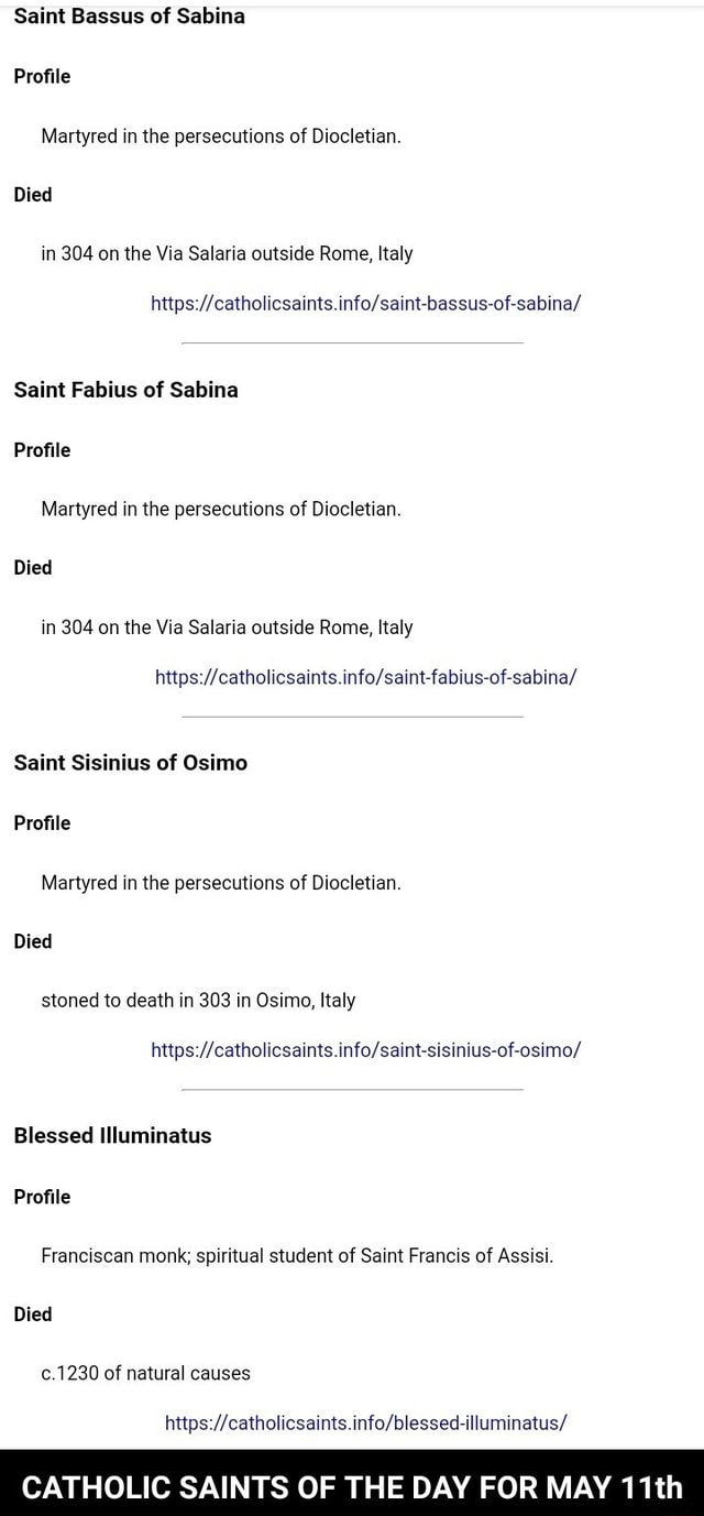 Saint Bassus of Sabina Profile Martyred in the persecutions of ...