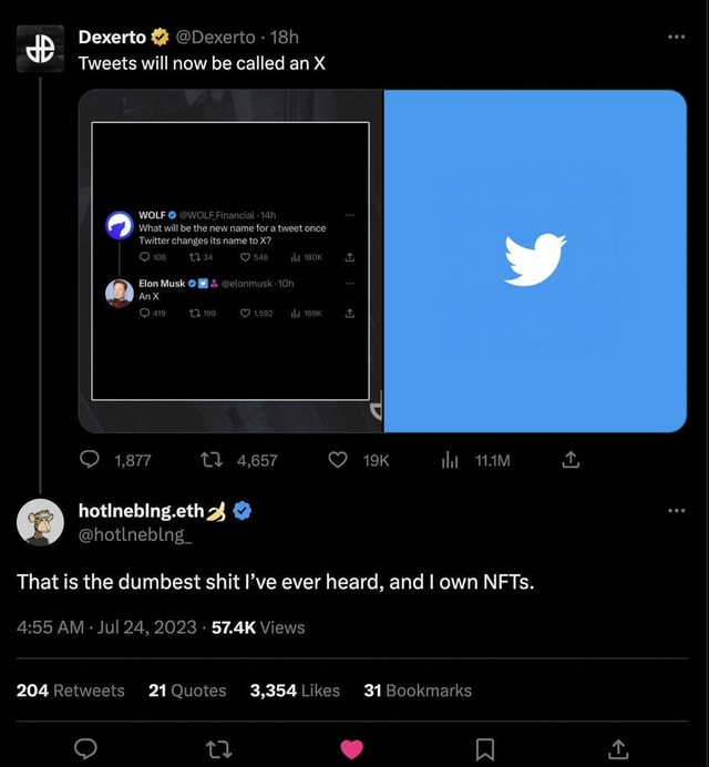 Dexerto @Dexerto - Tweets will now be called an X WOLF @ @WOLF ...