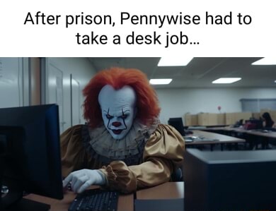 After prison, Pennywise had to take a desk job... I - iFunny