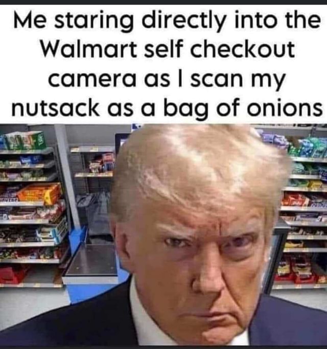 Me staring directly into the Walmart self checkout camera as I scan my ...
