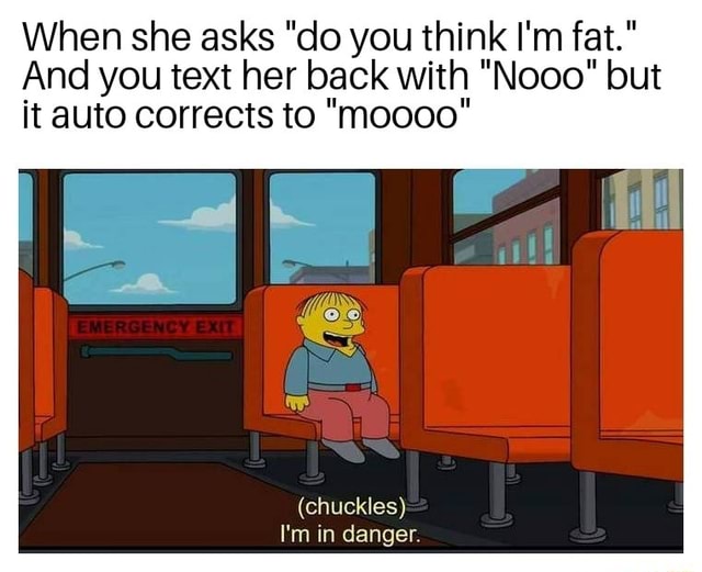 When she asks "do you think I'm fat." And you text her back with "Nooo ...