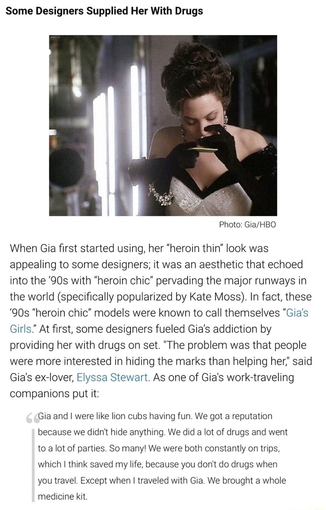 Some Designers Supplied Her With Drugs Photo: Gia/HBO When Gia first ...