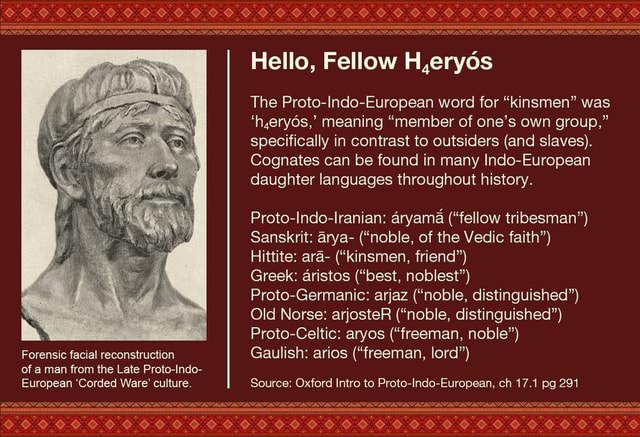 MA Hello, Fellow H,eryos The Proto-Indo-European word for "kinsmen" was ...
