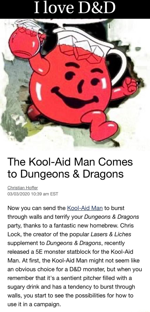 I love D&D The Kool-Aid Man Comes to Dungeons Dragons Christian Hoffer ...