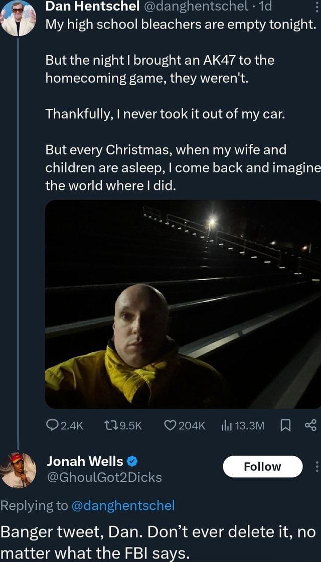 Dan Hentschel @danghenitschel id My high school bleachers are empty ...