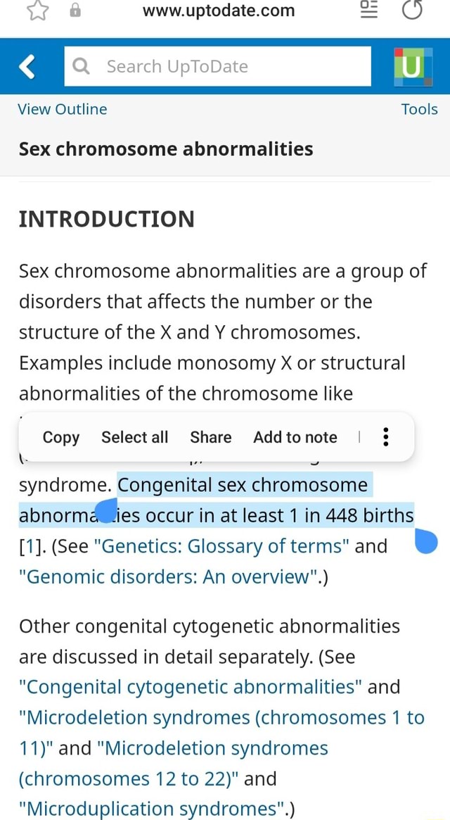 Ww Ch Uptodate View Outline Tools Sex Chromosome Abnormalities